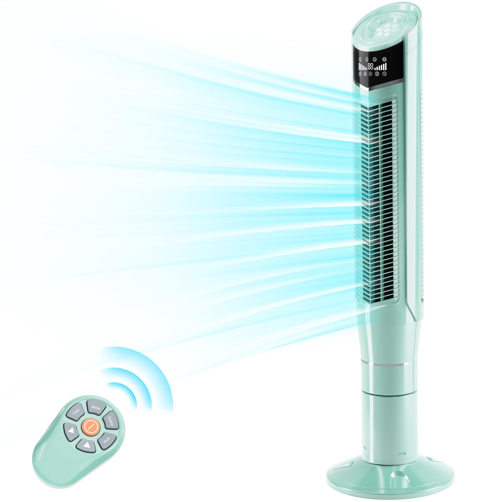 Antarctic Star Tower Fan 360°Oscillating Fan Quiet Cooling 24H Timer Remote Control Powerful Standing 8 Wind Speed 3 Wind Modes Ionizer Bladeless Portable LED Display,Bedroom Office 47-Inch black