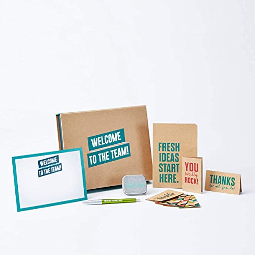 Cheersville New Employee Welcome Gift Set Kit - Signable Certificate, Small Bound Journal, Blue Ink Retractable Ballpoint Click Pen, 6 Praise Cards, Breath Mints