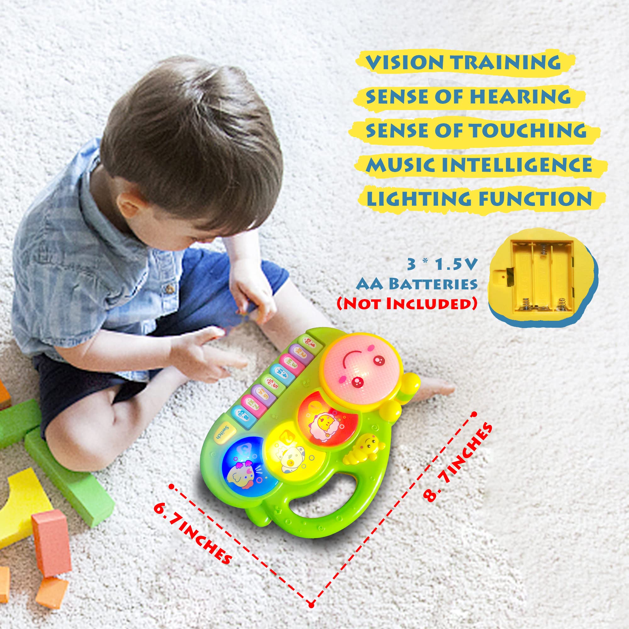 AMINFUN Baby Piano Drum 6-12 Months Toy, Caterpillar Piano Keyboard Drum Light Up Sound Musical Toy, Learning Educational Interactive Infant Toddler 12-24 Months Gift
