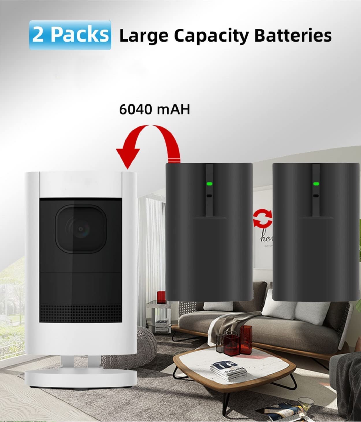 2 Packs Rechargeable 3.65V Lithium-Ion Battery & USB Charging Station Compatible with Ring, for Video Doorbell 2/3 /4 and Spotlight Cam Battery 6040mAh (2pack+Charger)