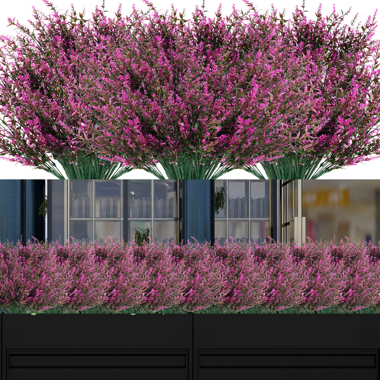 Artificial Flowers Outdoor Fake Flowers for Home Garden Window Box Decoration, Artificial Farmhouse Greenery UV Resistant Shrubs Plants for Hanging Planter Home Wedding Porch Window Decor (deep Pink)