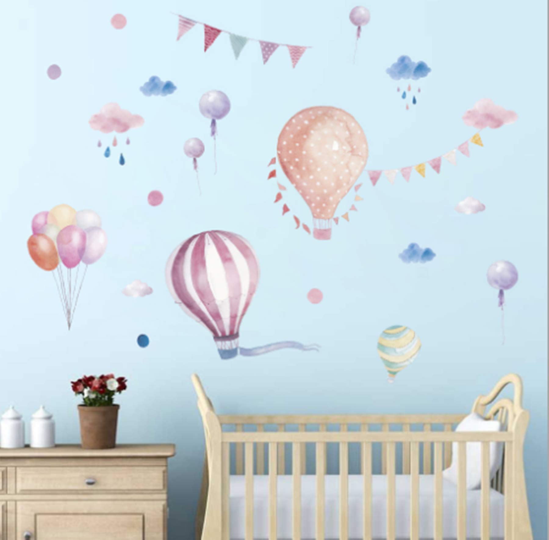 Colourful Hot Air Balloons Wall Decals Stickers Kids Colorful Hot Air Balloon Cloud Raindrop Balloon Wall Decals Removable Wall Stickers for Kids Nursery Bedroom Living Room