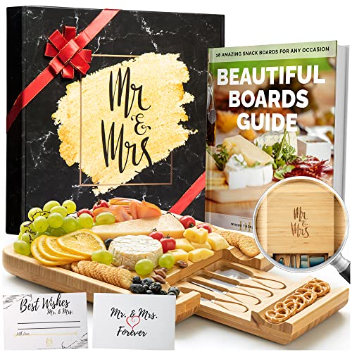 DELUXY Mr and Mrs Cheese Board - Perfect Christmas Gifts For Couples, Wedding Gifts For Couples Unique 2022, Bridal Shower Gifts For Bride, Anniversary, His and Hers, Couples Gifts For Husband & Wife