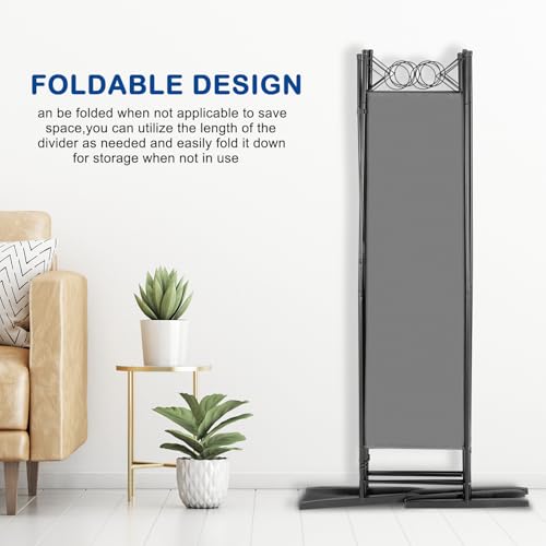 4 Folding Wall Divider, Partition Room Dividers with Decorative Top, 5.74 ft Foldable Privacy Screen Room Separator with Steel Frame, Polyester Fabric, Plastic Feet for Bedroom, Office Gray