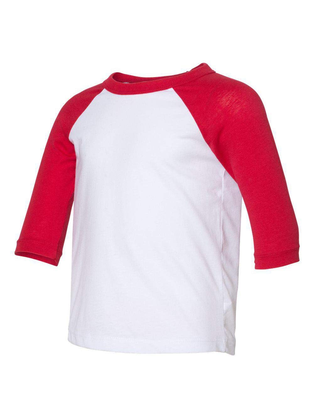 Bella Canvas Toddler Side Seamed Baseball T-Shirt, 2T, White/Red