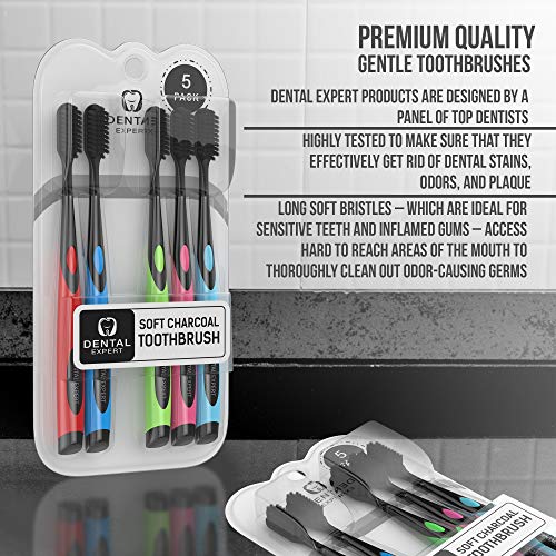 Charcoal Black Toothbrush [Gentle Soft] Slim Teeth Head Whitening Brush for Adults & Children [Family Pack] - Ultra Soft Medium Tip Bristles
