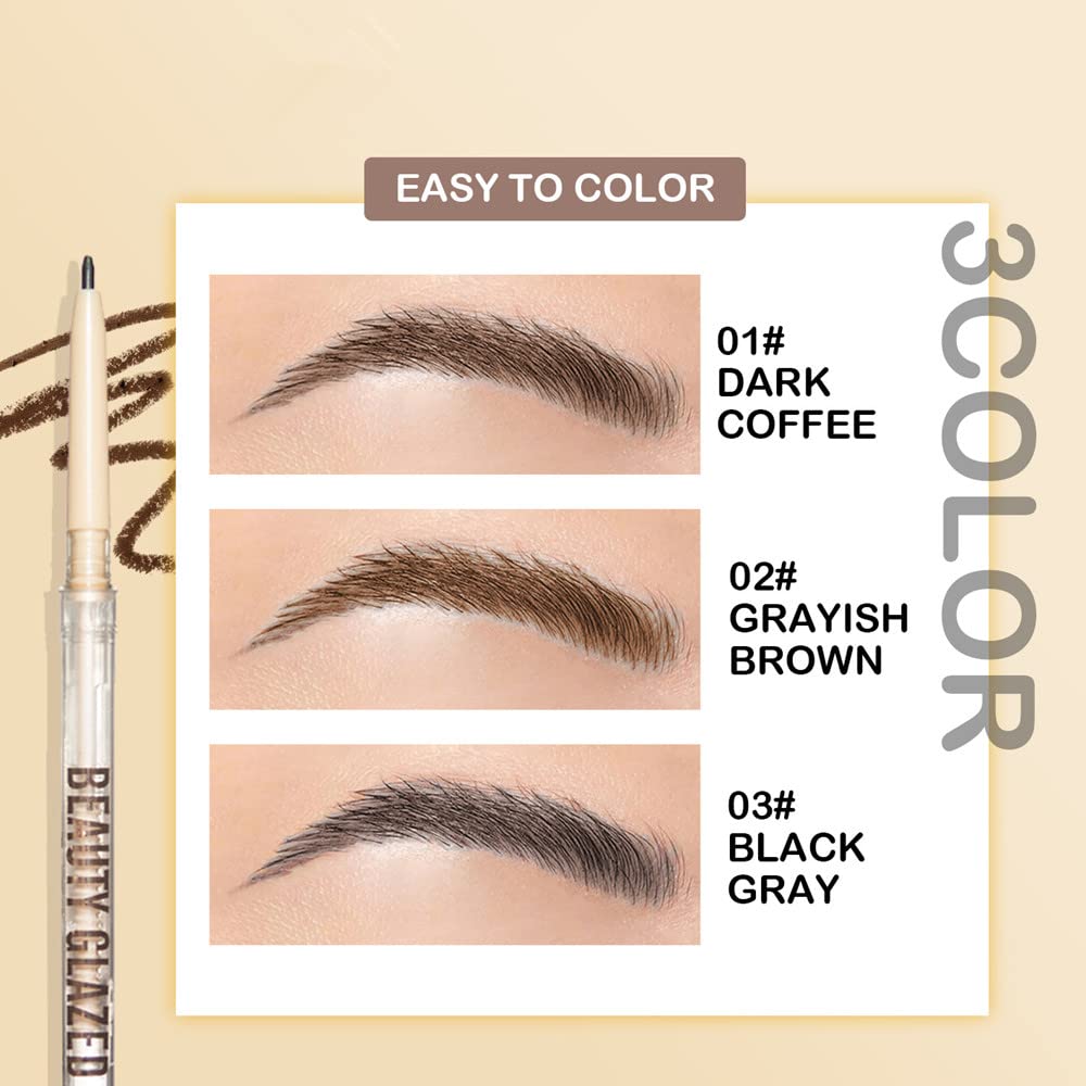 Eyebrow pencil, long-lasting waterproof and durable ultra-fine automatic makeup pencil, 3 colors (03# BLACK GRAY)