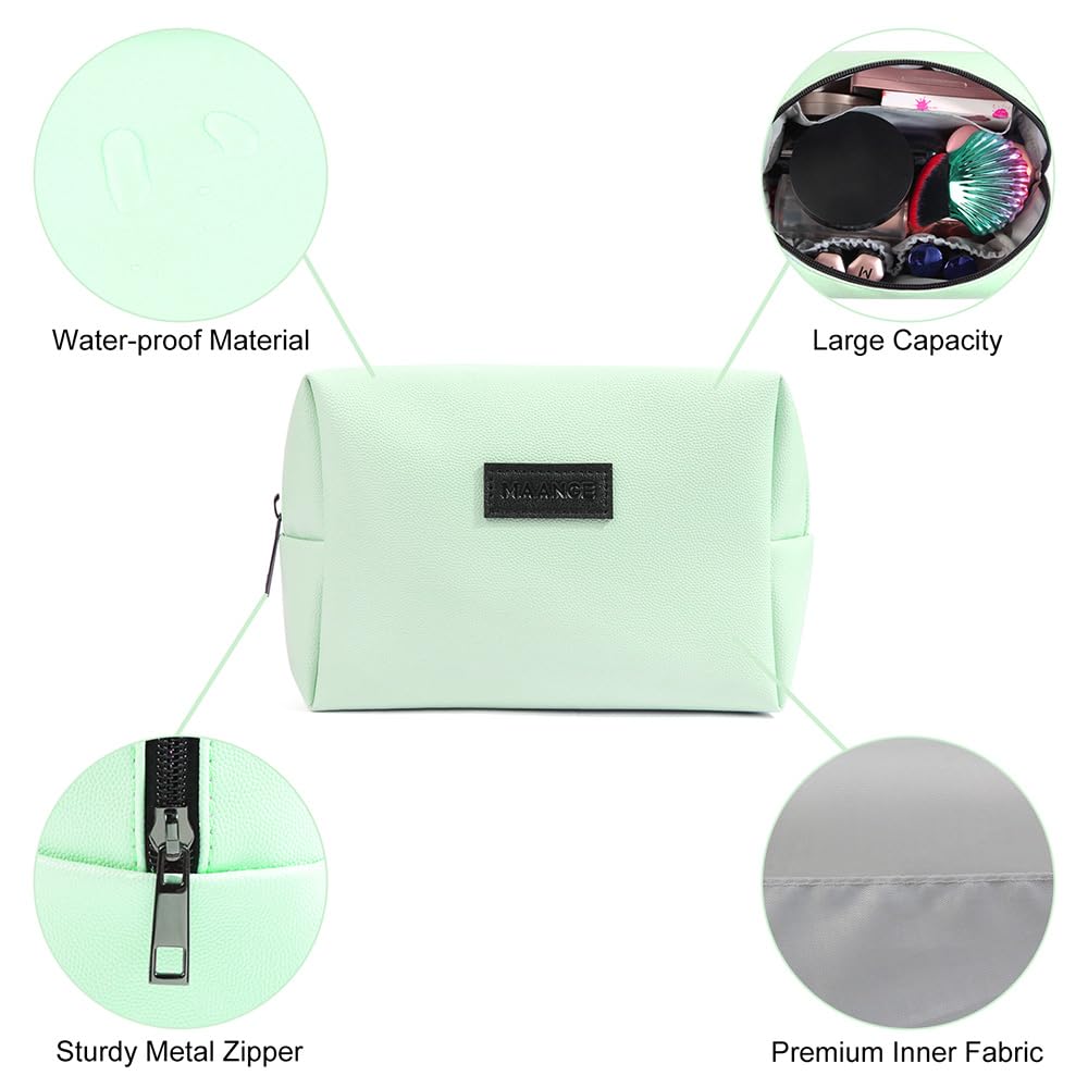 MAANGE Small Makeup Bag For Purse, Travel Cosmetic Bag Makeup Pouch PU Leather Portable Versatile Zipper Pouch For Women (Green)