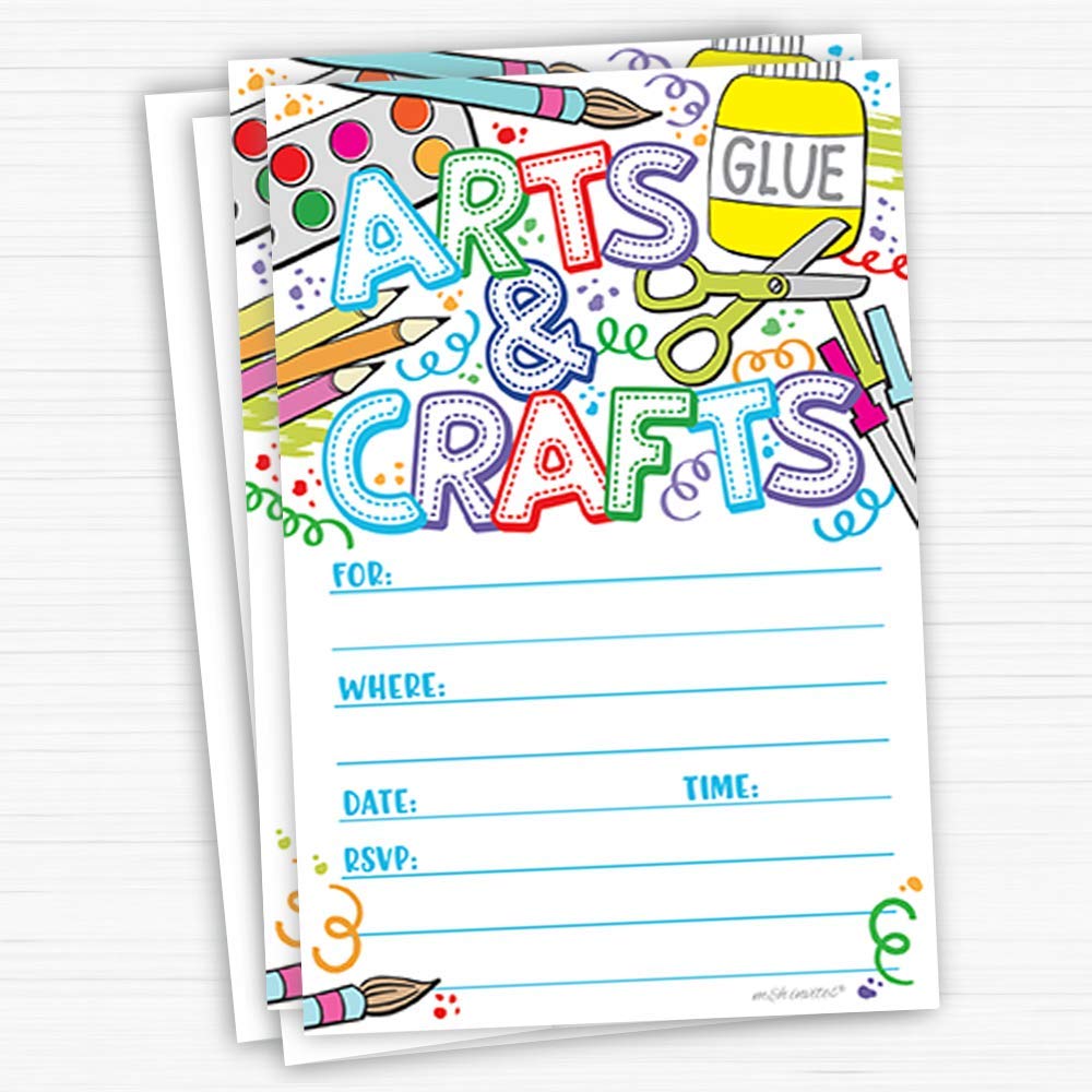 Arts & Crafts Invitations - Art Birthday Party - 4x6 Invites (20 Count) With Envelopes - Craft Party, Art Party or Paining Party Invitations