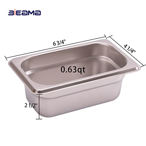 BIEAMA 6-Pack Hotel Pans with Lid, 1/9 Size 2.6" Deep, NSF, Catering Food Pan, Commercial Stainless Steel Pan with Cover