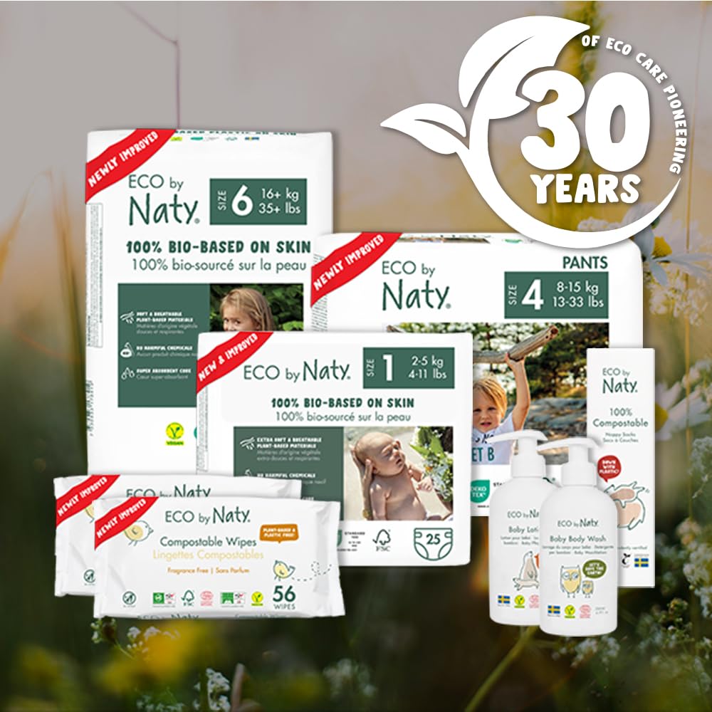 Eco by Naty Eco-Friendly Baby Diapers - 100% Plant-Based Materials on Skin, Soft, for Sensitive Skin & Super Absorbent (Size 4, 156 Count)