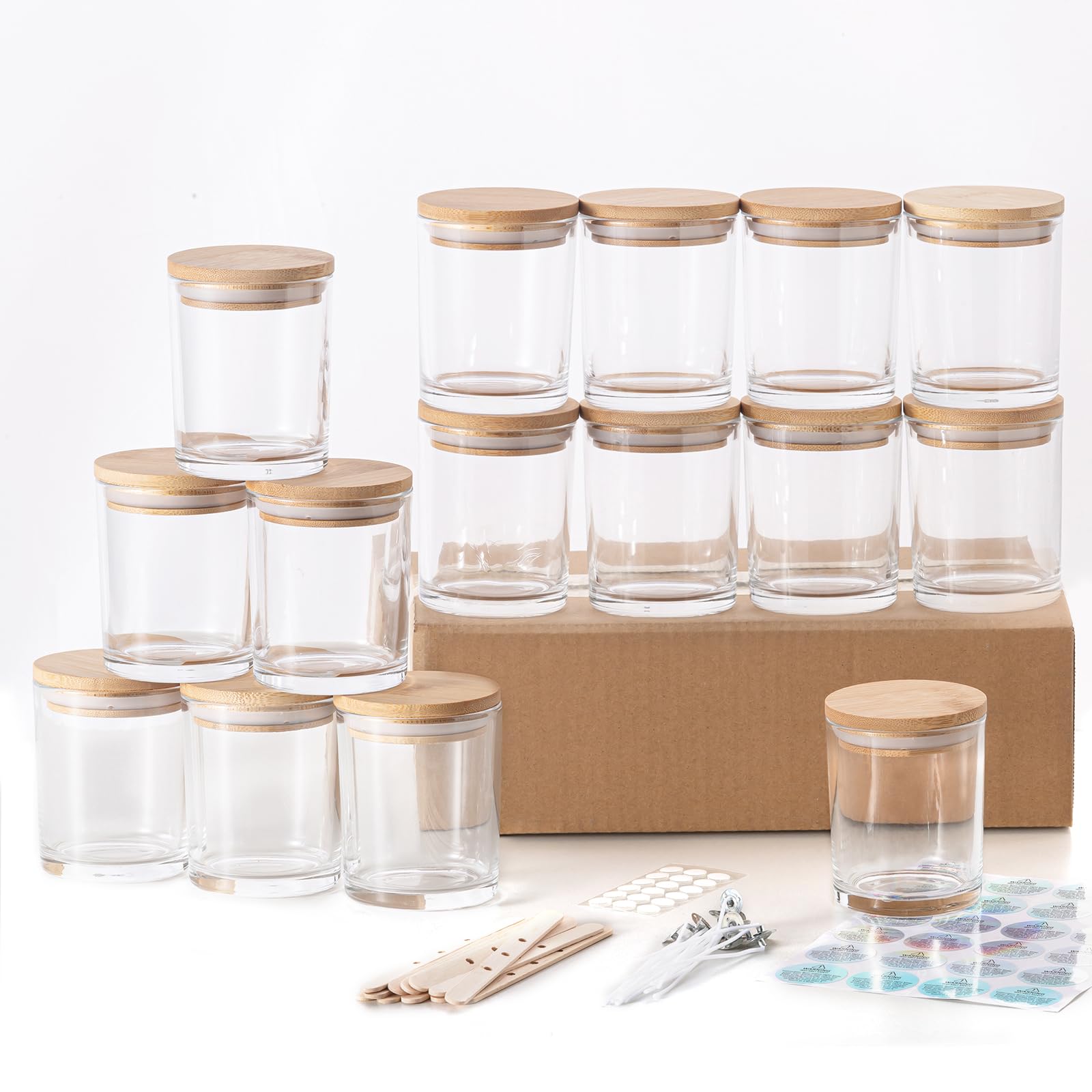 15 Packs 7oz Candle Jars for Making Candles,Thick Glass Candle Jars with Bamboo Lid,Candle Making Kits Empty Candle Jars Bulk Candle Vessels Candle Containers with Lids Candle Tin-Reusable.(Clear…