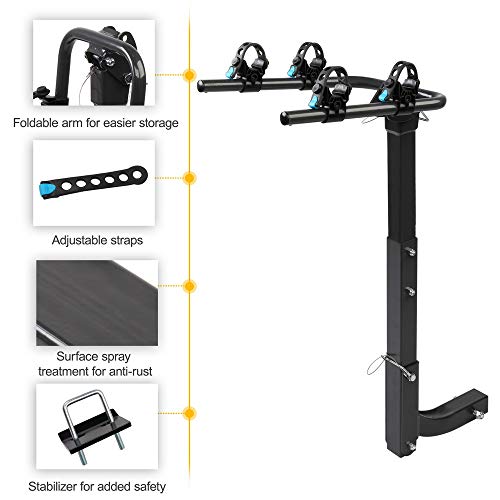 2-Bike Carrier Hanging Hitch Rack Foldable Transport Rack for Cars Trucks SUVs Black