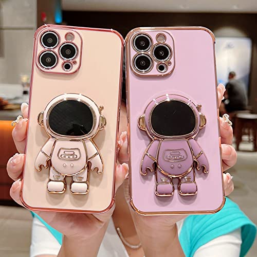 AIGOMARA 6D Plating Astronaut Hidden Stand Case Cover for iPhone 13 Pro Women Astronaut Folding Bracket Kickstand iPhone Case with Camera Protector Soft TPU Shockproof Bumper 6.1 Inch - Black