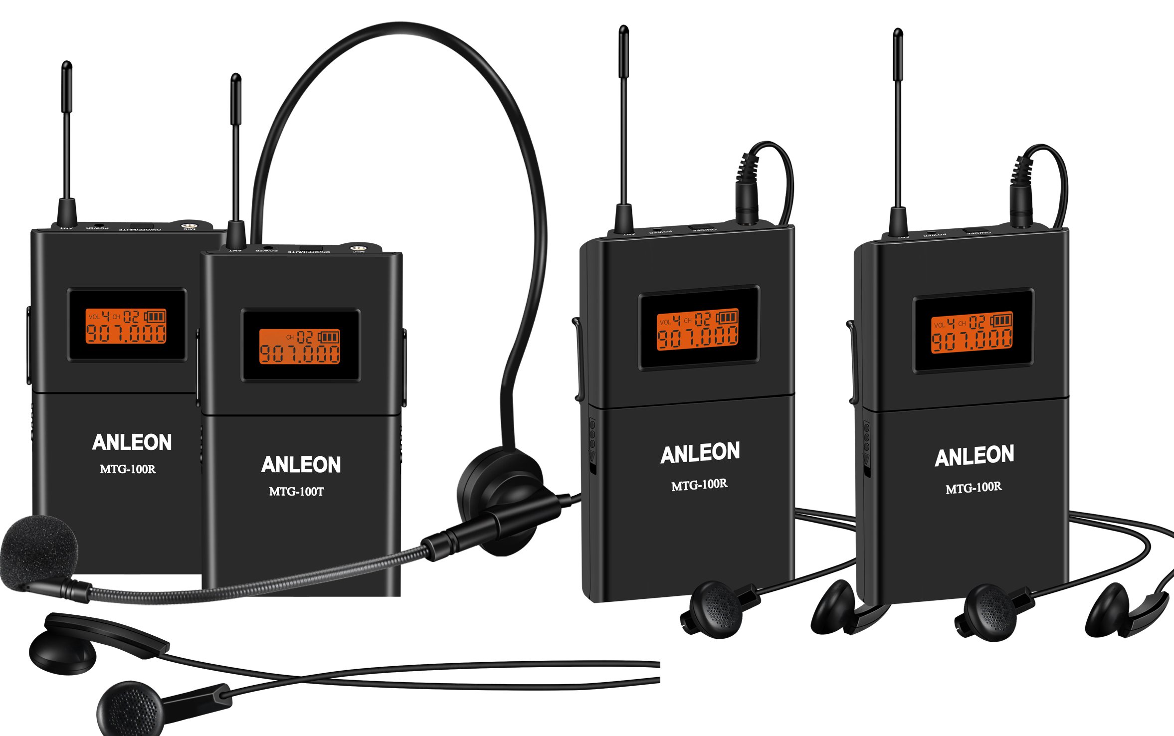 ANLEON Tour Guide Systems For Tour Guides, Teachers, Coaches,Simultaneous Interpretation,Church Translation System Wireless 915Mhz ( 1 Transmitter and 3 Receivers)