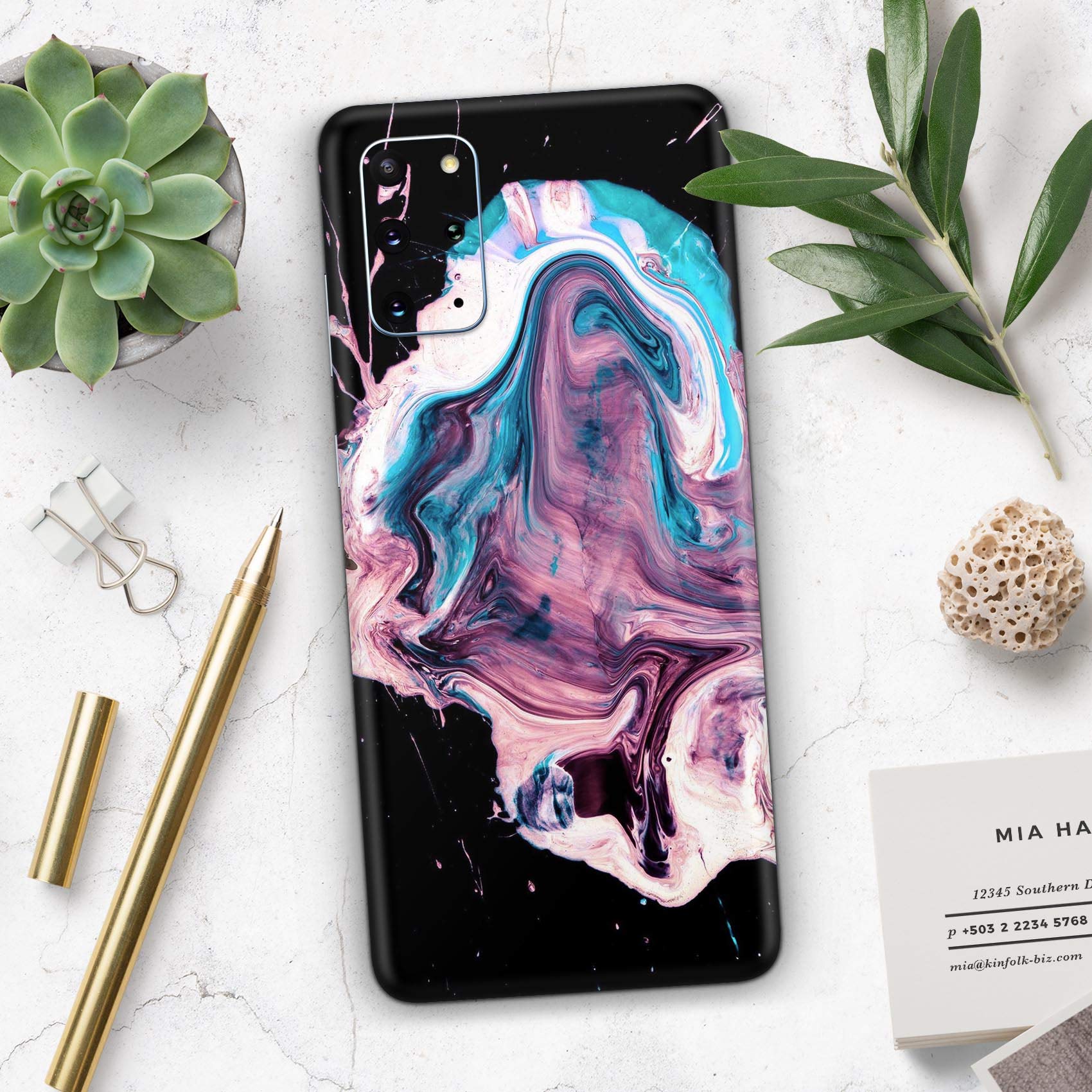DesignSkinz Liquid Abstract Paint V62 Protective Vinyl Decal Wrap Skin Cover Compatible with The Samsung Galaxy S20 (Screen Trim & Back Glass Skin)