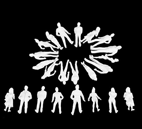 Fashionclubs 1:50 Scale Model People Unpainted Figures 100 Pieces Model Trains Architectural O Scale Standing and Sitting Little People Figures for Miniature Scenes, White Color