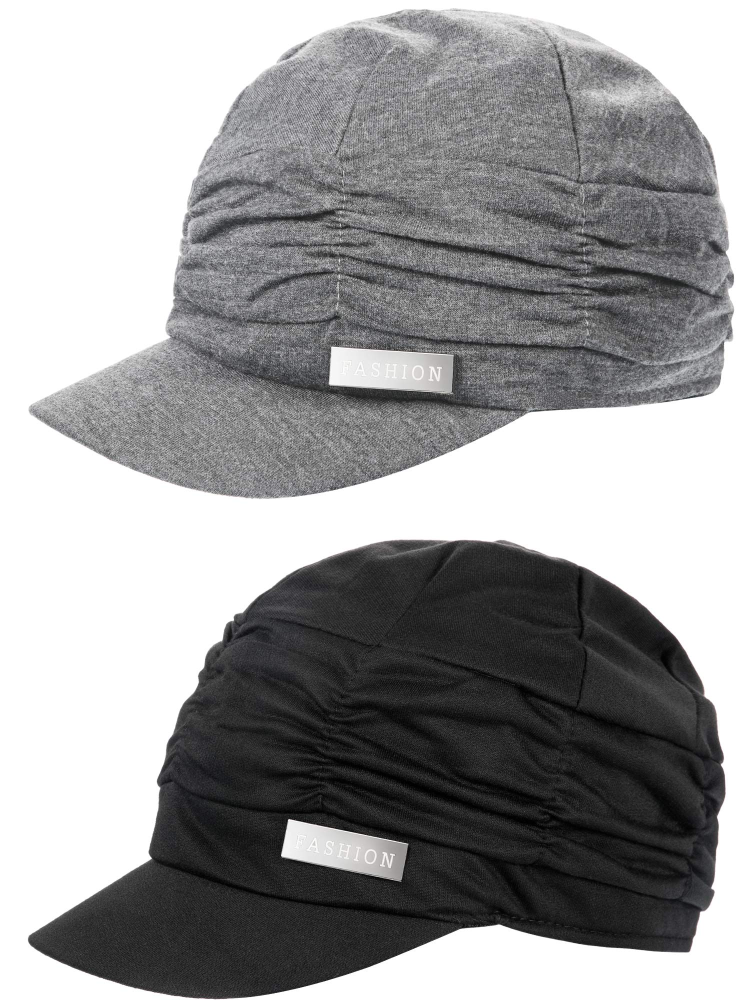 2 Pieces Women Newsboy Cabbie Cap Beret Hats Bamboo Baseball Cap Cotton Painter Visor Hats for Women (Black, Grey)