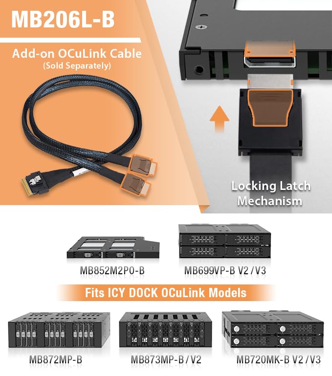 Icy Dock ToughArmor MB852M2PO-B Caddy Rack Mobile, 2X SSD NVMe M.2 Drive Adapter for Odd Ultra Slim (9.5mm) CD/DVD Drive Bay with OCuLink SFF-9402 Connector