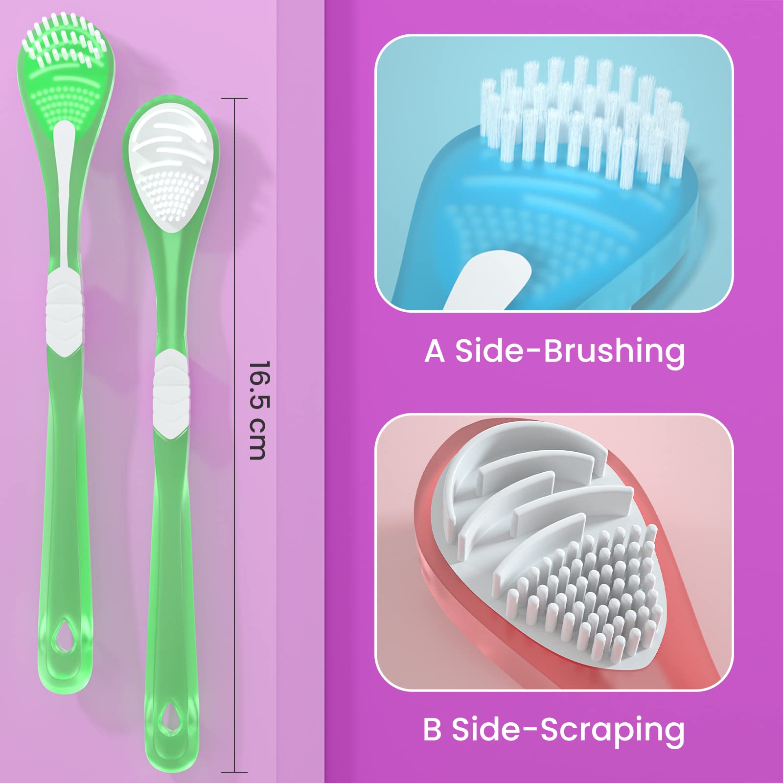 Y-Kelin Double-Side Desiged Tongue Scraper, Ultra-Soft Tongue Brush Tongue Cleaner (3 Pack)