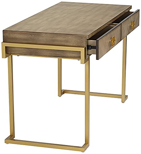 Coast to Coast Wheaton Modern Metal Ash Wood Rectangular Writing Desk 49 1/2" x 23" with 2-Drawer Gold Brown Open Leg for Living Room Bedroom Bedside Entryway House Balcony Office Bathroom