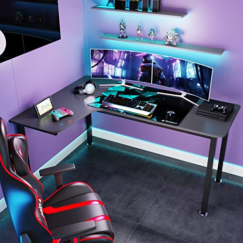 DESIGNA 60 Inch L Shaped Gaming Desk, Corner Computer Desk, Home Office Study Writing Desk, Larger Gaming Table Gamer Workstation with Large Mouse Pad, Space Saving, Easy to Assemble, Left Side Black