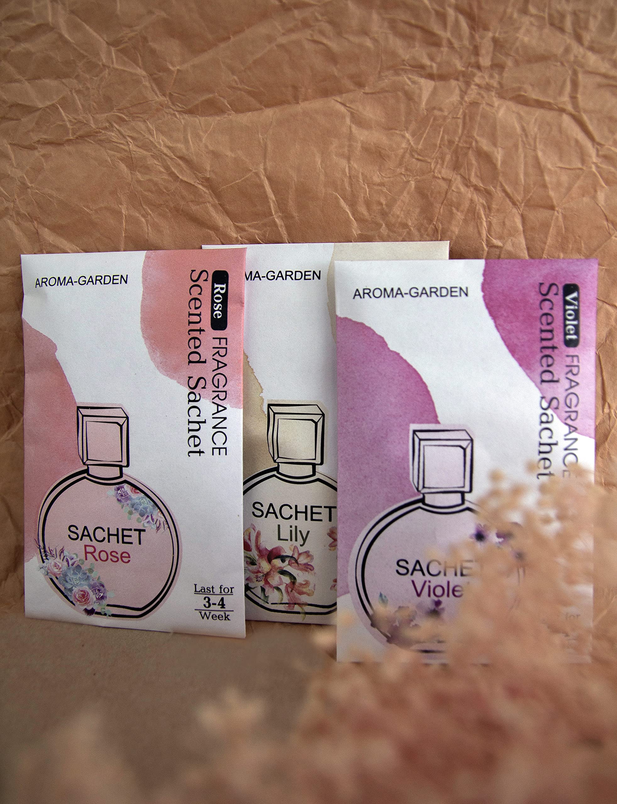 Aroma-Garden Scented Sachet, 12 Pack -Three Graces- Fragrance Sachets for Home, Closets, Drawers. Scented Sachet Bags Violet, Lily & Rose.