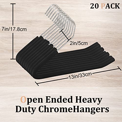 Open Ended Pants Trousers Hangers Foam Coated Pant Hangers Plating Non Slip Anti Rust Chrome Metal Hangers for Closet Easy Slide Pant Jeans Slacks Towel Skirt Organizer, Black (20)
