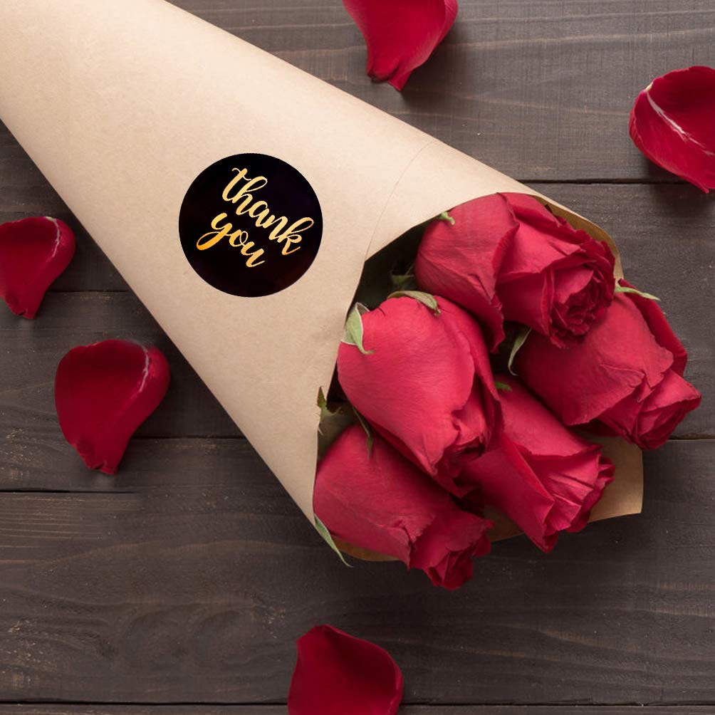 Thank You Label Sticker 1.5" Round, 500 Labels per Roll, Thank You Sticker for Birthday, Wedding, Gift, Bridal Shower Gold(Black/Gold)