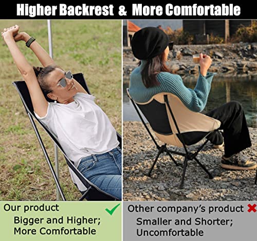 AnYoker Camping Chair, High-Back Compact Backpacking Chair, Portable Folding Chair, Beach Chair with Side Pocket and headrest, Lightweight Hiking Chair 0066 (Black)