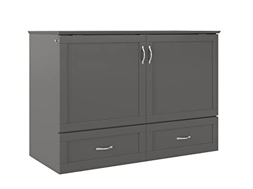 AFI, Hamilton Murphy Bed Chest with 6 inch Memory Foam Folding Mattress, Built-in Charging Station and Storage Drawer, Full, Grey