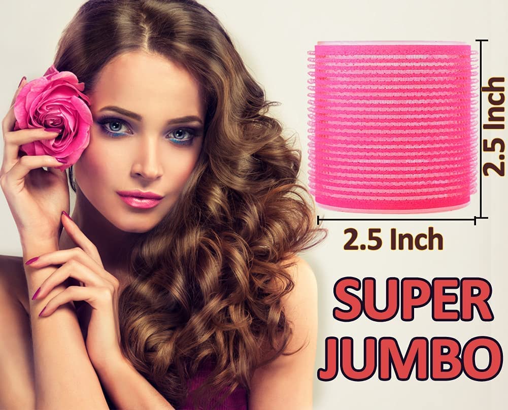 Super Jumbo Hair Rollers, 12 Pack Self Grip Salon Hairdressing Curlers, Hair Curlers Sets, DIY Curly Hairstyle for Long Hair, Colors May Vary, Jumbo Plus