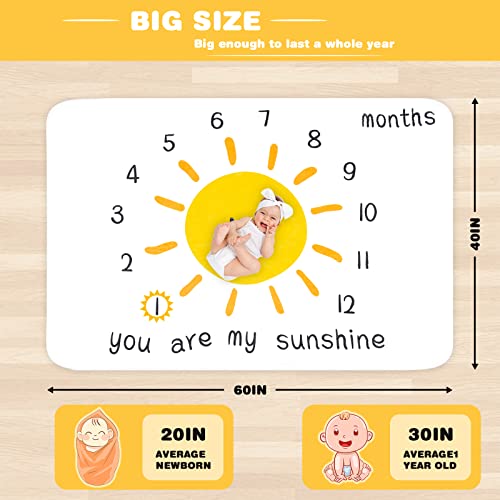 Baby Milestone Blanket - Cute Sun Design Monthly Milestone Blanket for Baby Boy and Girl, Soft and Thick Flannel, Large Size, 60"X40"