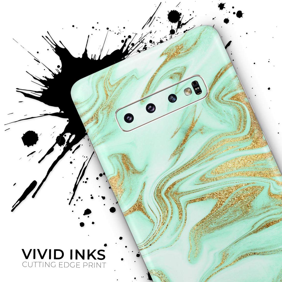DesignSkinz Mint Marble & Digital Gold Foil V4 Protective Vinyl Decal Wrap Skin Cover Compatible with The Samsung Galaxy S20 (Screen Trim & Back Glass Skin)