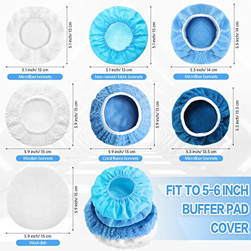 40 Pcs Car Polishing Kit Include 28 Pcs 5-6 Inch Microfiber Car Polishing Bonnet Pads 10 Pcs 6 Inch Wool Sponge Buffing and Foam Polish Pads Wax Buffer Polisher with Drill 2 Pcs Chenille Car Wash Mitt