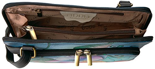 Anna by Anuschka Women's Genuine Leather Zip Around Cross Body | Medium Organizer with External Credit Card Pocket | Midnight Floral