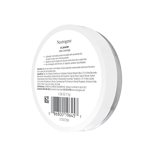 Neutrogena Clear Coverage Color Correcting Powder Makeup Compact, Mattifying CC Powder with Niacinamide & Green & Yellow Powders to Even Tone, Brighten, & Control Shine, Oil-Free, 0.38 oz