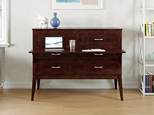 AFI, Northampton Murphy Bed Desk with Premium 6 Inch Folding Memory Foam Mattress and Built-in Charger, Full Size, Walnut