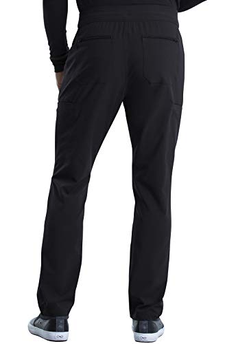 Cherokee iFlex Men Scrubs Pant Tapered Leg Drawstring Cargo CK006, M, Black