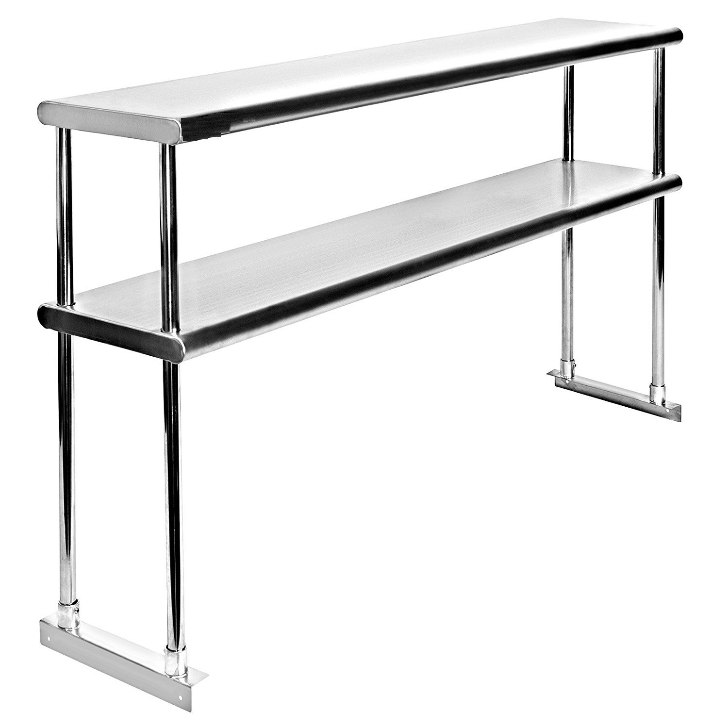 Commercial Stainless Steel Work Prep Table with Open Base 30 x 60 and Double Overshelf 18 x 60 with Casters Wheels