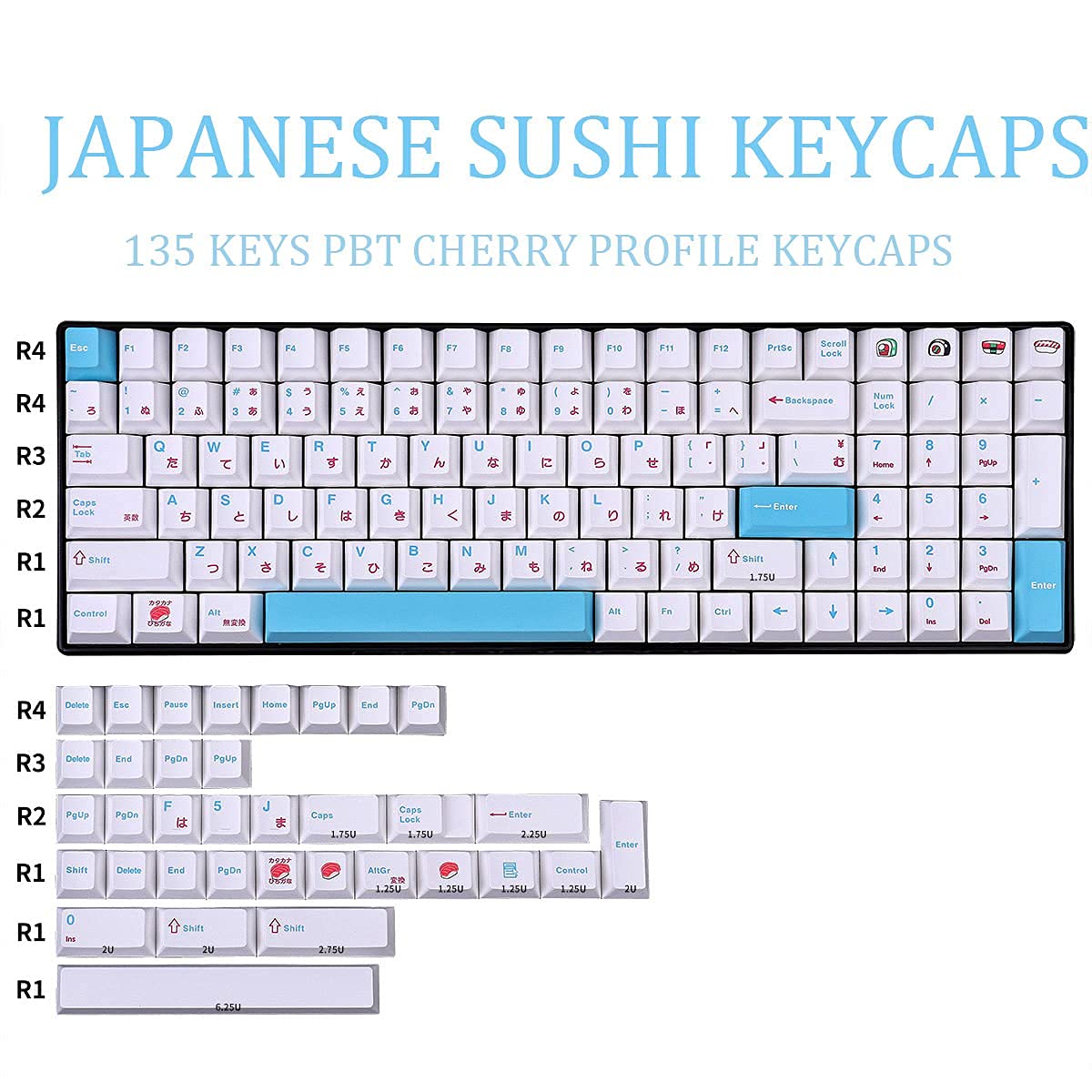 PBT White Japanese Keycaps 135 Keys Dye Cherry Profile with Key Puller Suitable for 104/87/84/61 60% MX Cherry Gateron Gaming Keyboard(135 Keycaps)