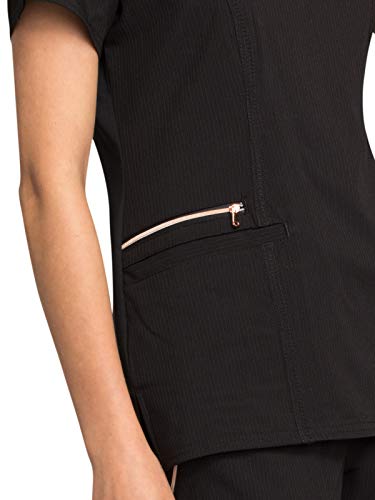 Cherokee Statement Women Scrubs Top Ribbed V-Neck CK695, M, Black