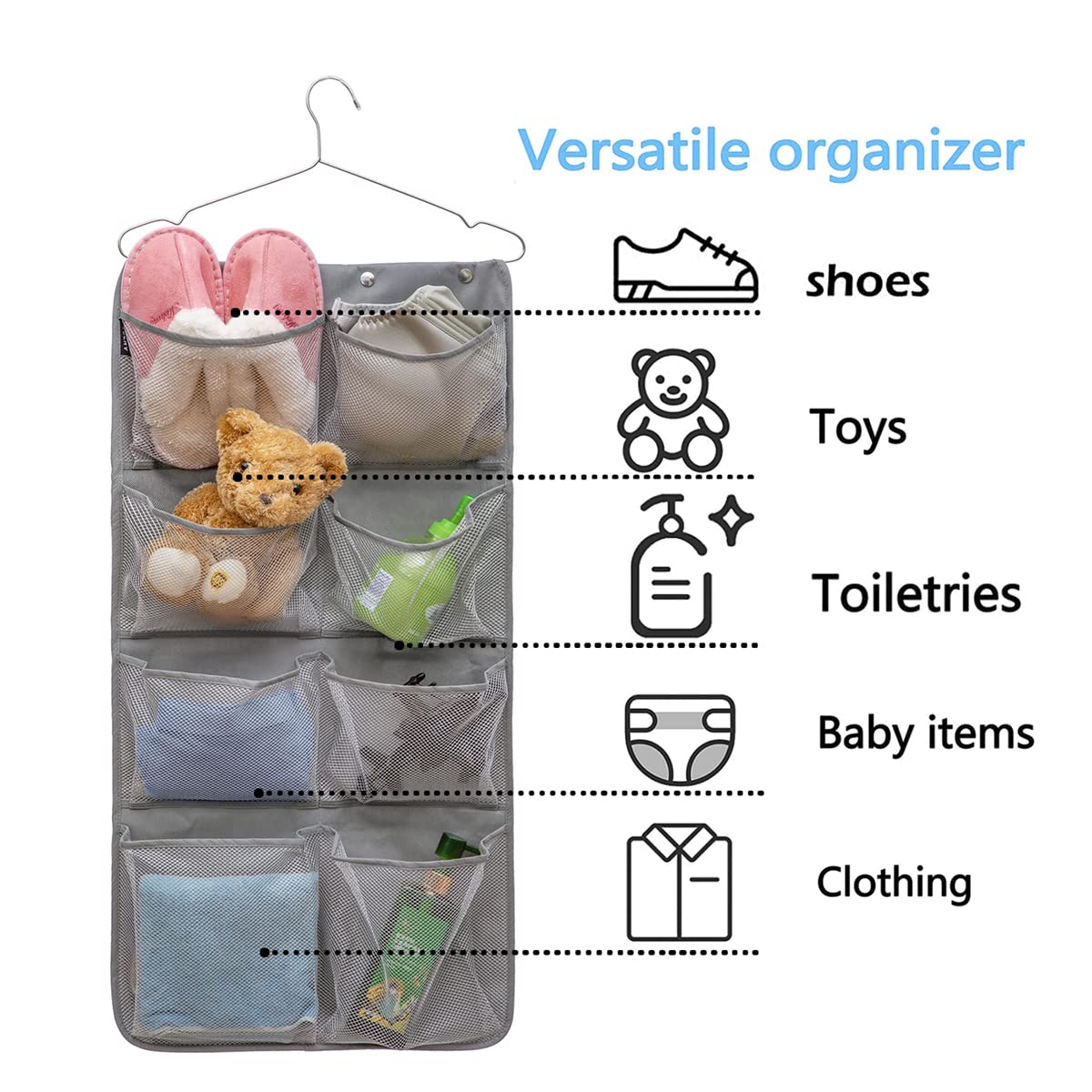 ANZORG Dual-Sided Hanging Closet Organizer Bra Underwear Socks Stocking Clothes Storage Bag with 16 Large Pockets (MESH POCKETS)