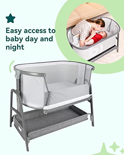 babyboat Bassinet Bedside Sleeper with 360° All Air Mesh, Bedside Crib with Storage Basket, Cozy Adjustable Portable Bassinets for Safe Co-Sleeping, Baby Crib for Infant/Newborn