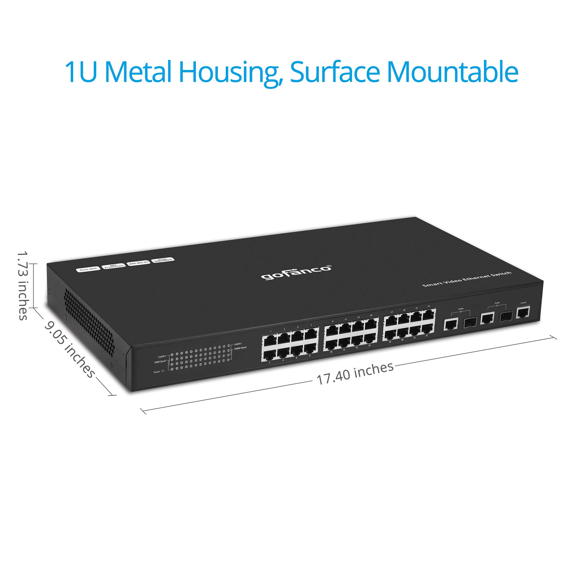 gofanco 24 Port Smart Managed Video Ethernet Switch (Dedicated) – Customized for HDMI Over IP Extender Switching, One-to-Many & Matrix Switching Capable, Easy Web GUI Control, 328ft (100m)