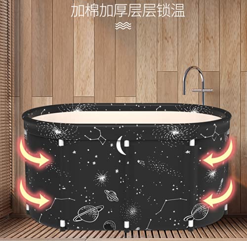 40" Portable Foldable Bathtub, Soaking Bathing Tub for Adults, Separate Family Bathroom SPA Tub with Drain, Ideal for Hot Bath Ice Bath, Black
