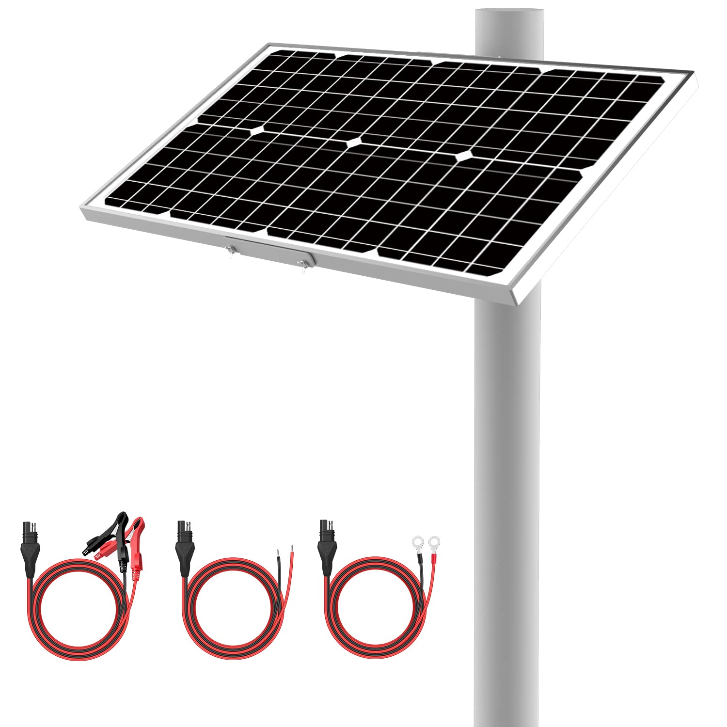 12V Waterproof Solar Battery Trickle Charger & Maintainer - 30 Watts Mono Solar Panel Built-in Intelligent MPPT Charge Controller + Adjustable Mount Brackets for Pole Dia 2.35-4.0inch/60-100mm