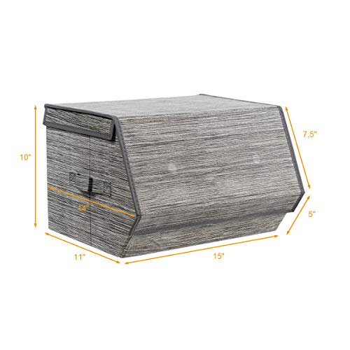 Giantex Storage Bins Set of 4 Stackable Cubes Fabric Baskets w/Lid, Side Handles, Magnetic Linen Container Boxes for Toys, Clothes, Files Foldable Closet Organize Bags 15βx14βx10β (Gray)