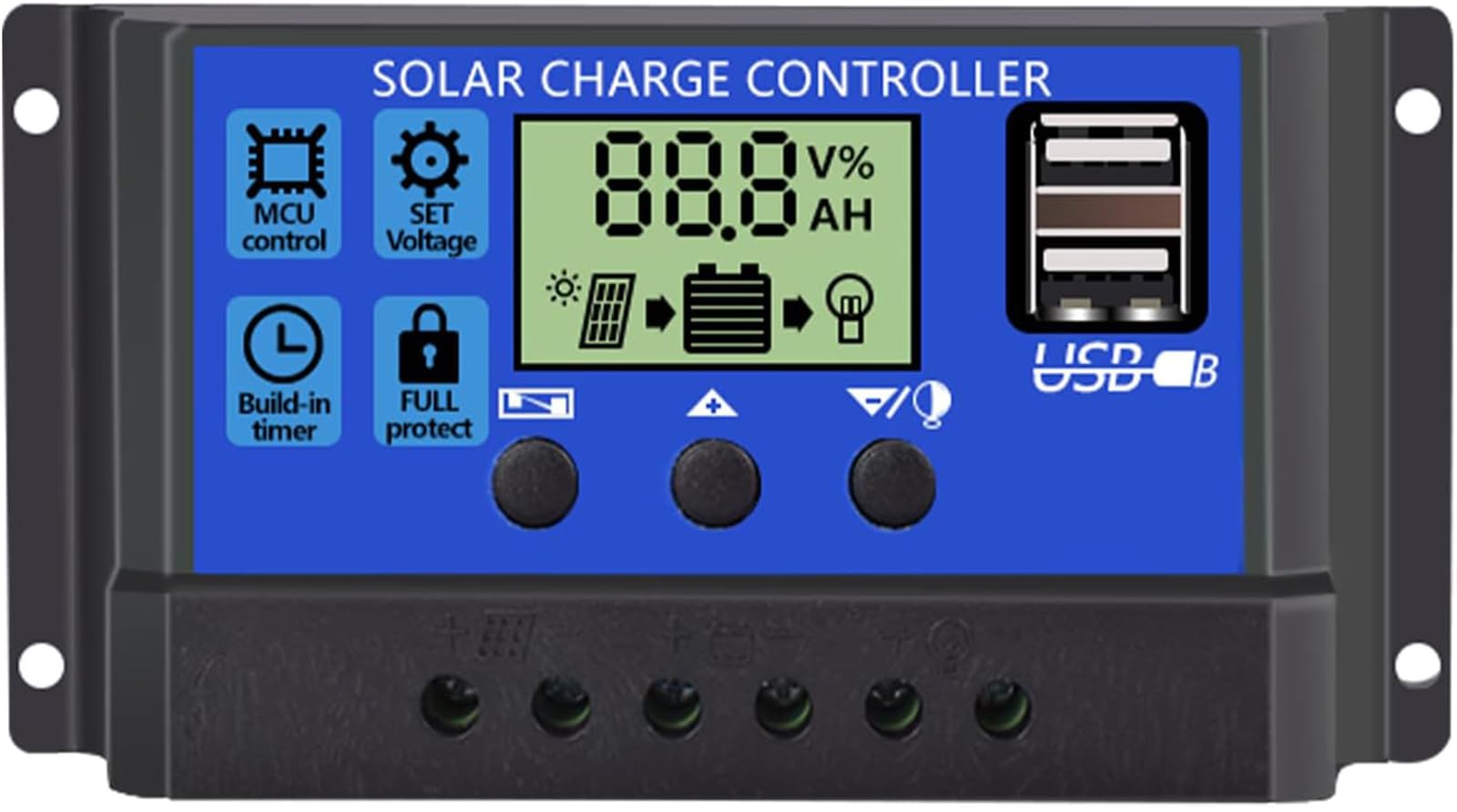 12V/ 24V Auto Solar Charge Controller Photovoltaic Panel Regulator with Adjustable LCD Display Dual USB Port Timer Setting PWM Auto Parameter (30 A)