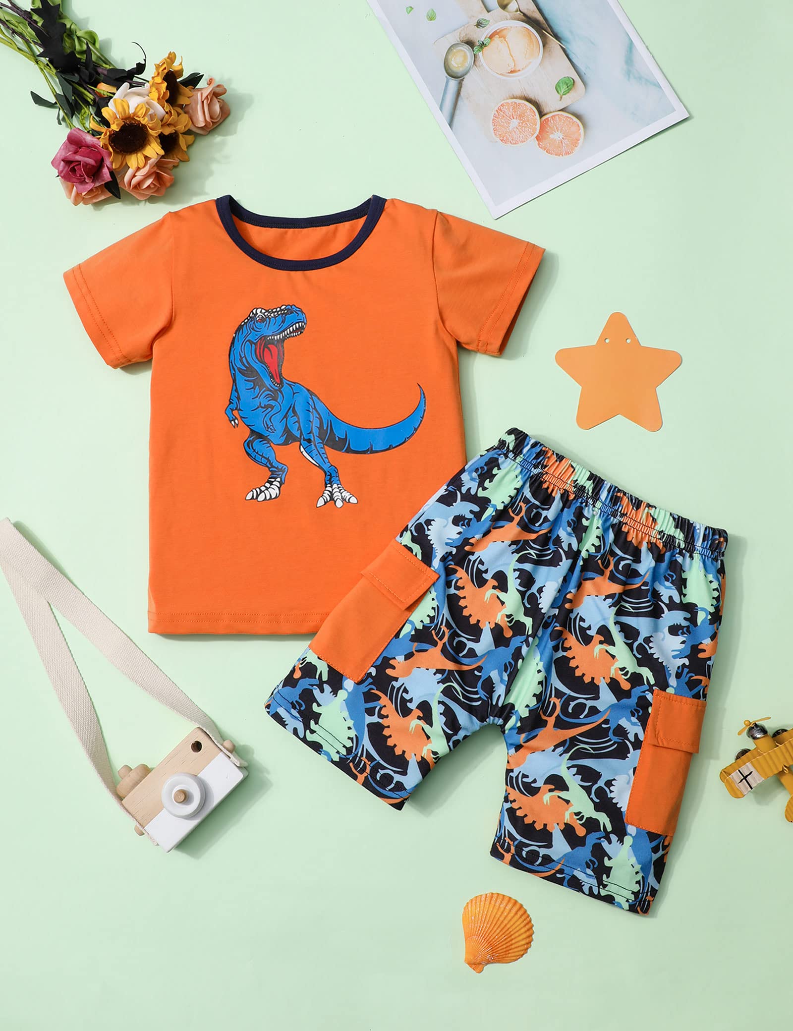 MIGU Toddler Boys Clothes 4-5T Short Sleeve Shirts Tops Shorts Pants Set 2pcs Spring Summer Clothes Dinosaur Outfits